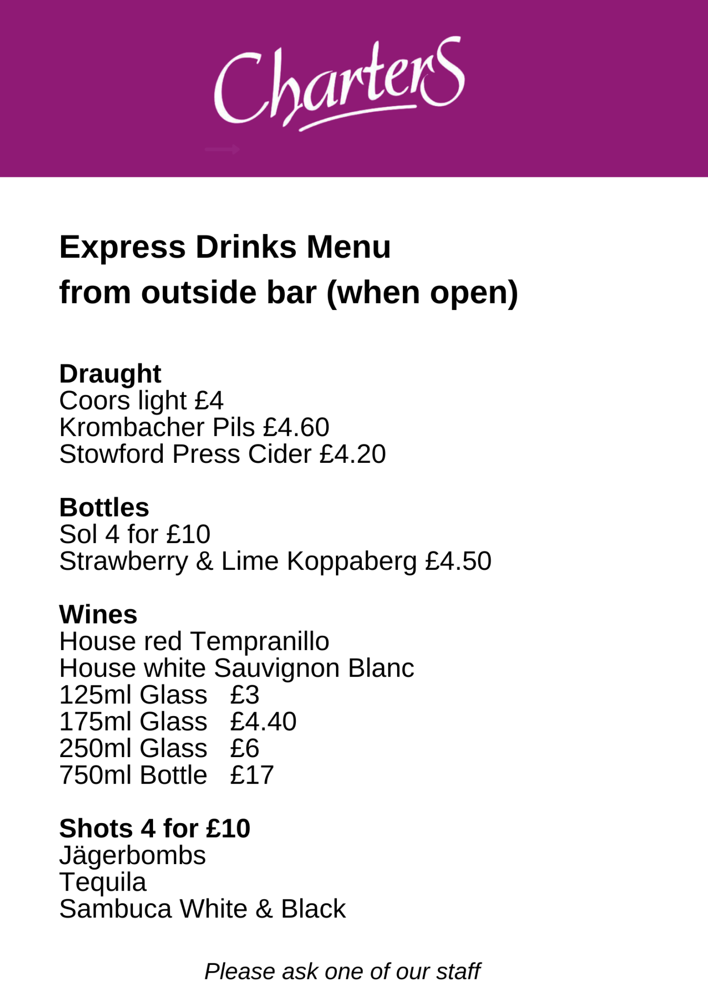 News - Charters Bar - Peterborough